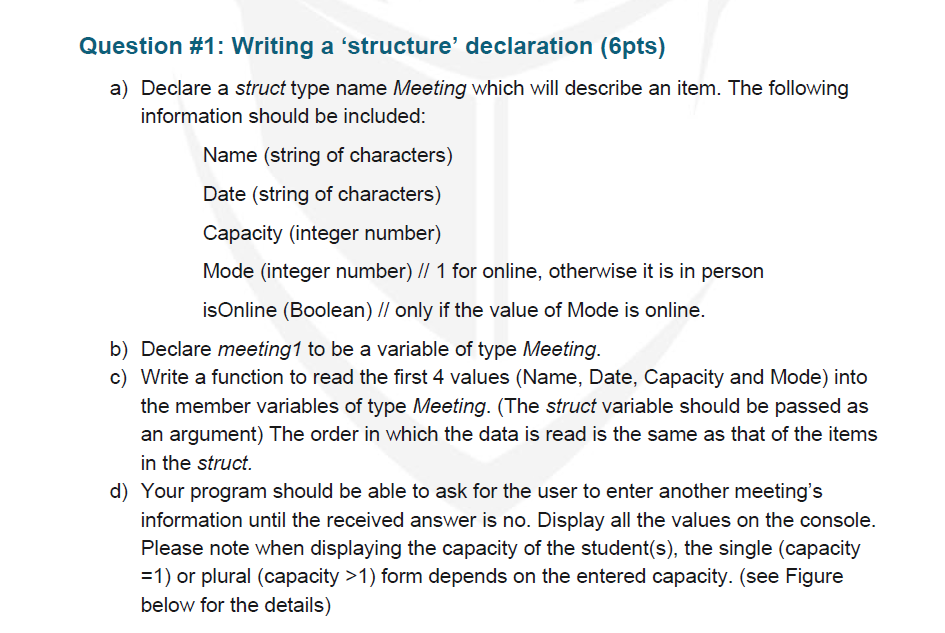 Solved Question 1 Writing A Structure Declaration 