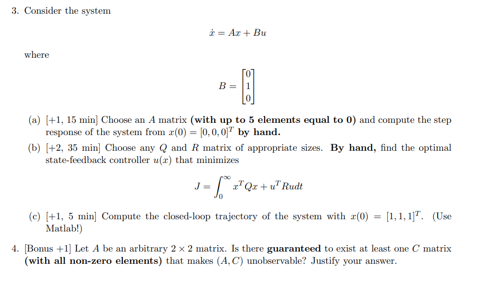 1. Choose an A matrix (with all non-zero elements) | Chegg.com