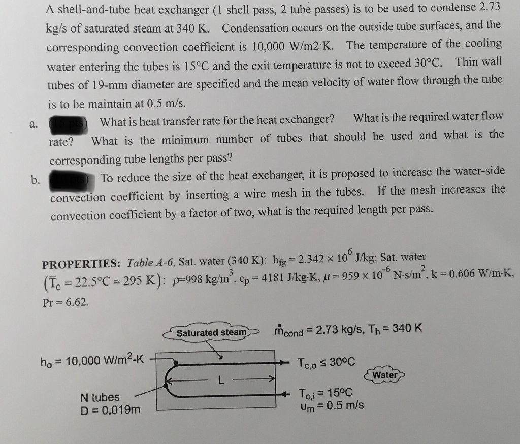 Solved A shell-and-tube heat exchanger (1 shell pass, 2 tube | Chegg.com