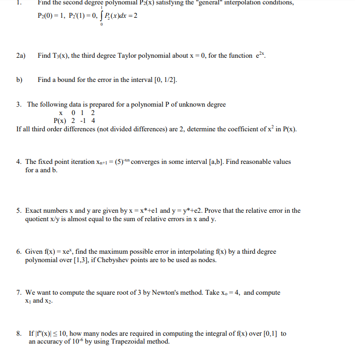 Solved Find the second degree polynomial P2(x) satistying | Chegg.com