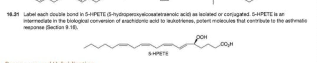 Solved 3.31 Label each double bond in 5-HPETE | Chegg.com