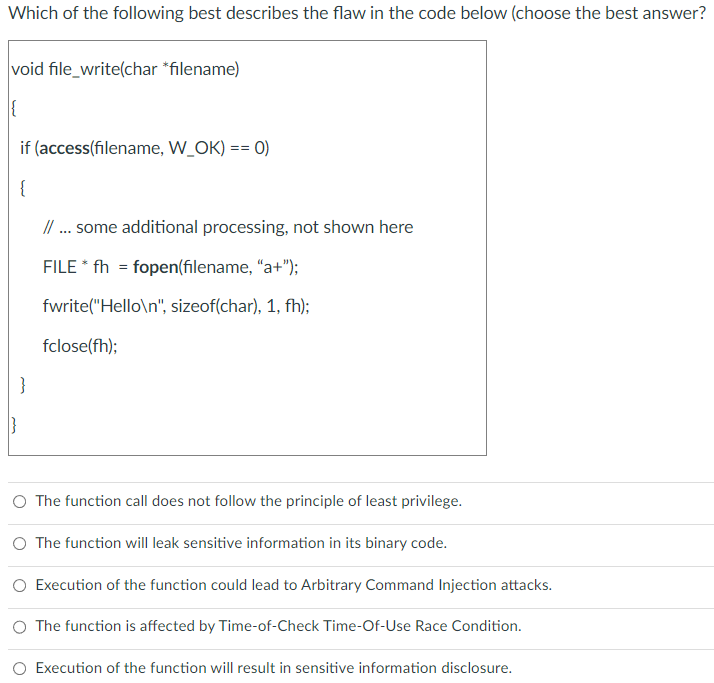 Solved Which of the following best describes the flaw in the | Chegg.com