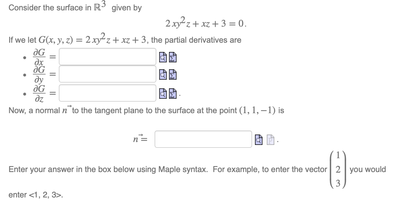 Solved Consider the surface in R3 given by 2 xy2z + x2 + 3 = | Chegg.com