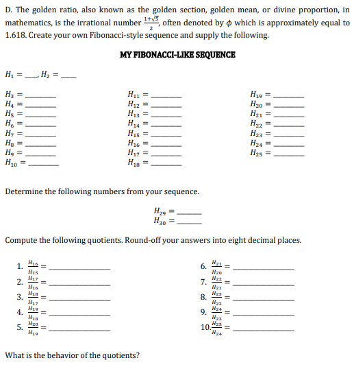 D. The golden ratio, also known as the golden | Chegg.com