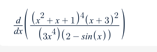 Solved ddx((x2+x+1)4(x+3)2(3x4)(2-sin(x))) | Chegg.com