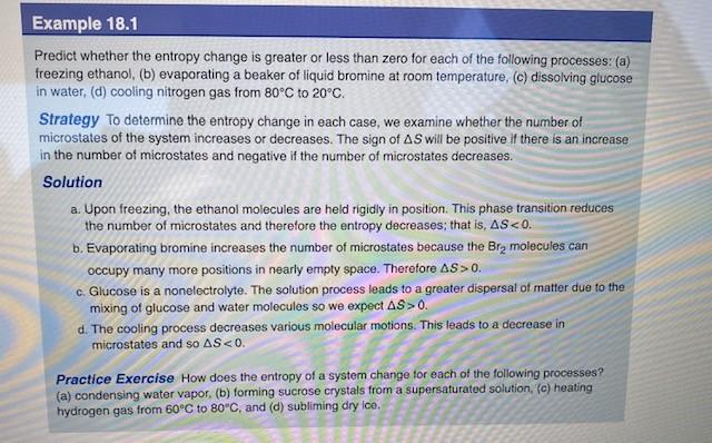 Solved Example 18.1 Predict whether the entropy change is | Chegg.com