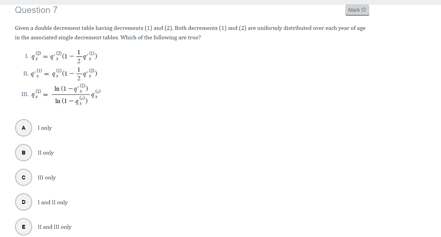 Question 7 Mark → Given a double decrement table | Chegg.com