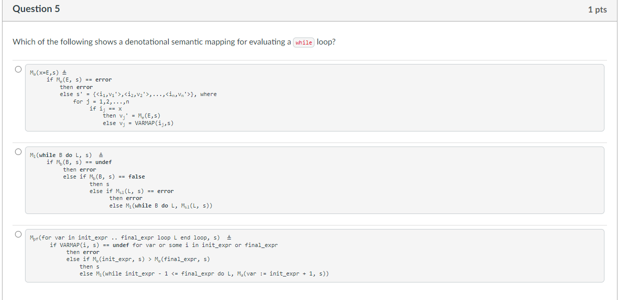Solved Which of the following shows a denotational semantic | Chegg.com