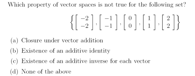 Solved Which property of vector spaces is not true for the | Chegg.com