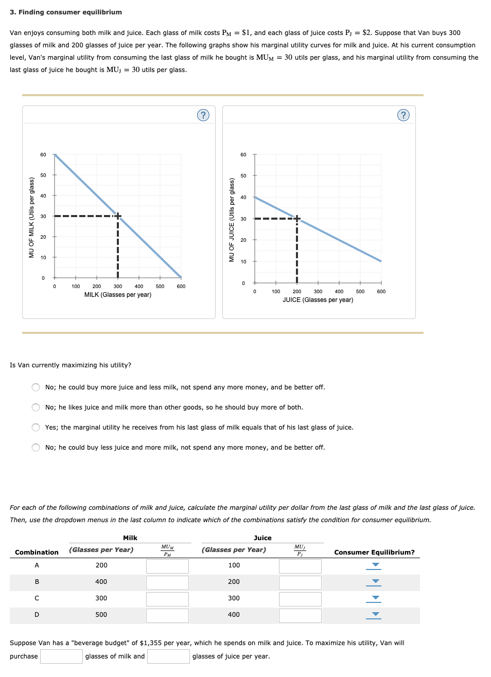 Solved 2. Total and marginal utility Yakov enjoys drinking | Chegg.com