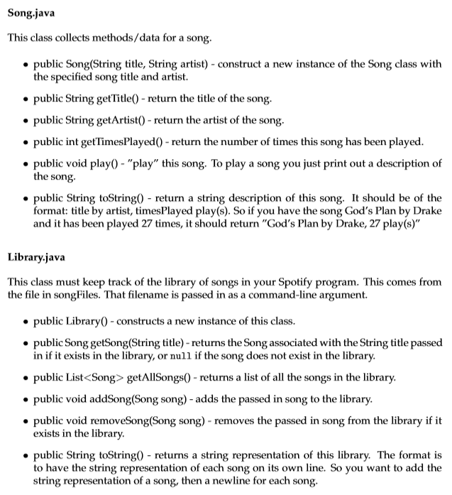 Solved Song.java This class collects methods/data for a | Chegg.com