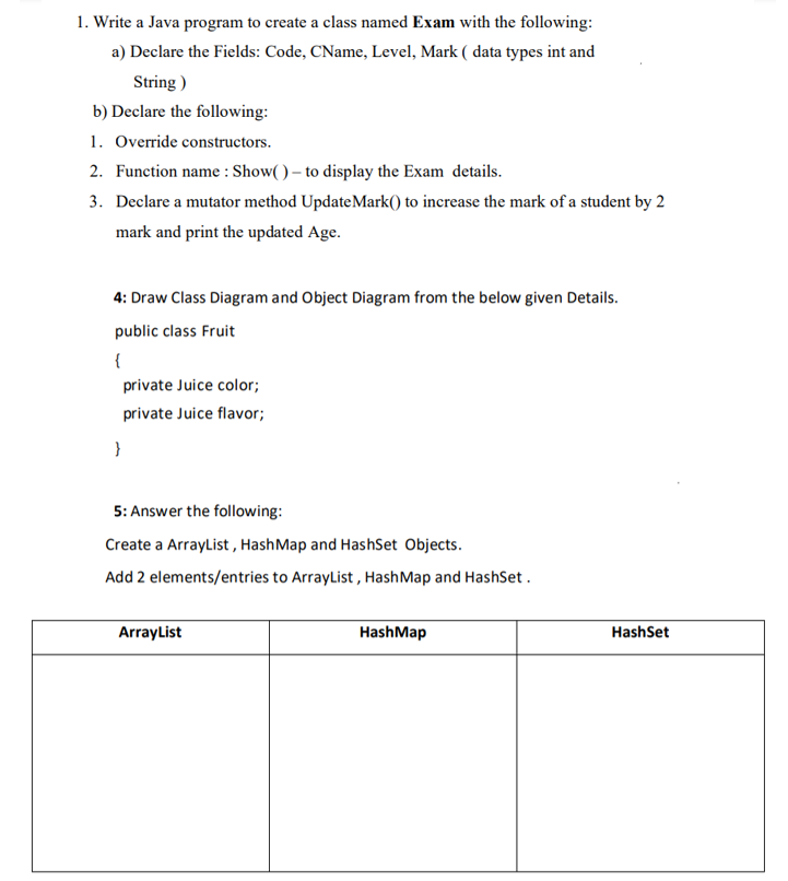 Solved 1. Write a Java program to create a class named Exam | Chegg.com