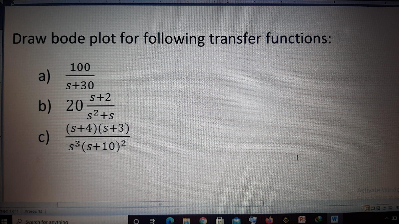 Solved Draw bode plot for following transfer functions: 100 | Chegg.com