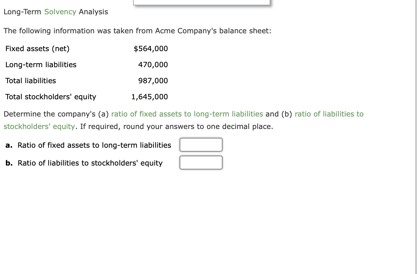 Solved Long-Term Solvency Analysis The following information | Chegg.com