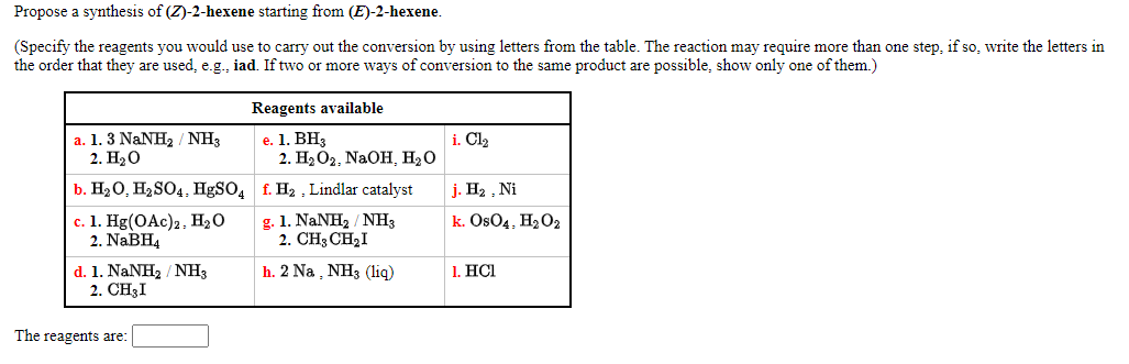 Solved Propose a synthesis of (Z)-2-hexene starting from | Chegg.com