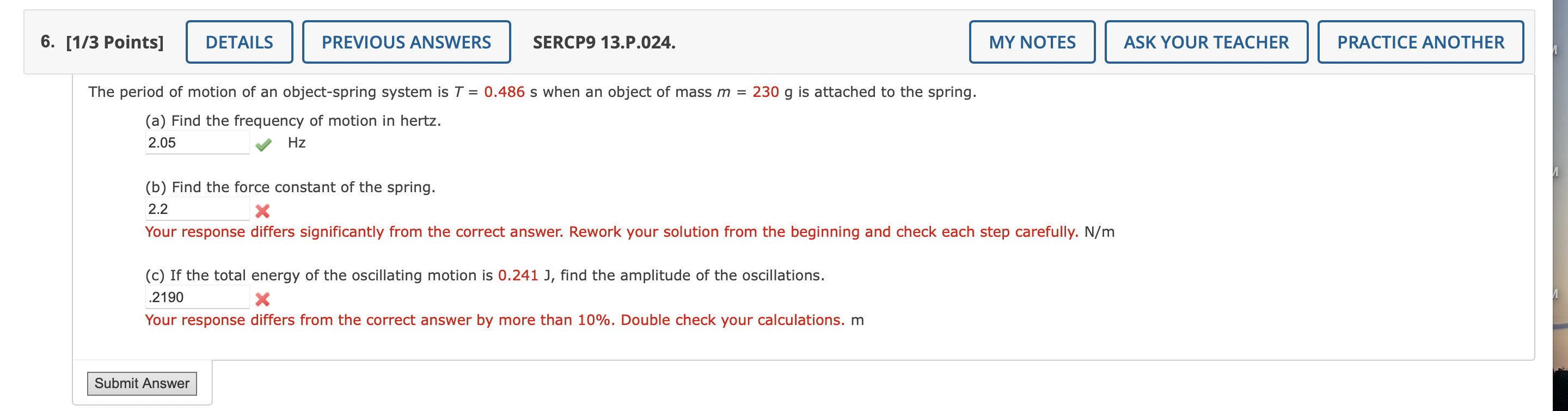 Solved The period of motion of an object-spring system is | Chegg.com