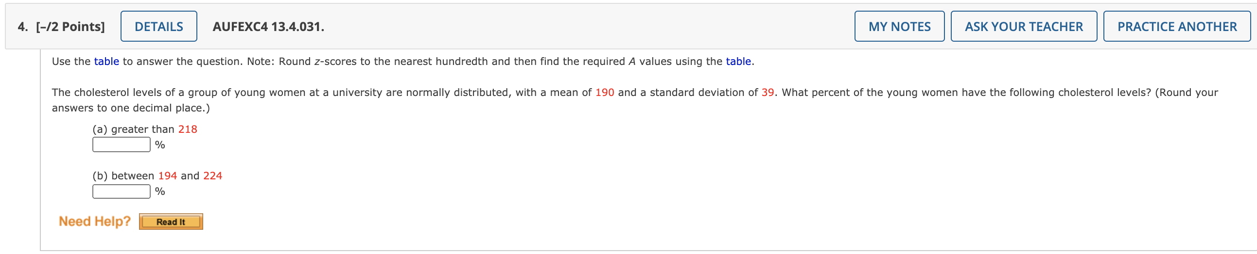 Solved 4. [-/2 Points] DETAILS AUFEXC4 13.4.031. MY NOTES | Chegg.com