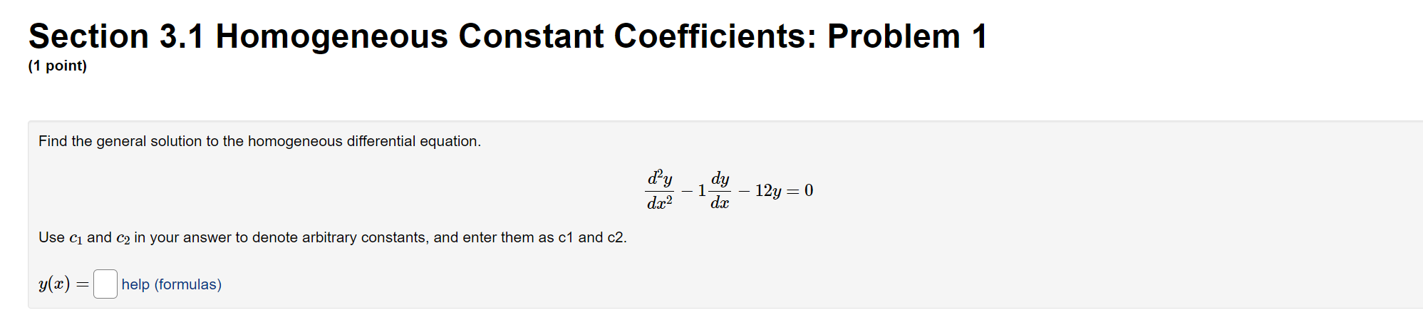 Solved Section 3.1 Homogeneous Constant Coefficients: | Chegg.com