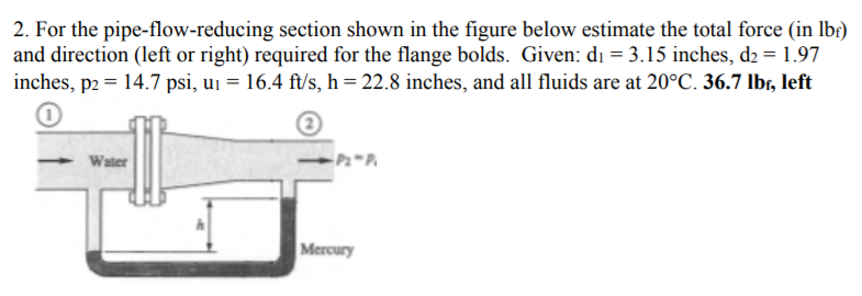 Solved 2. For the pipe-flow-reducing section shown in the | Chegg.com