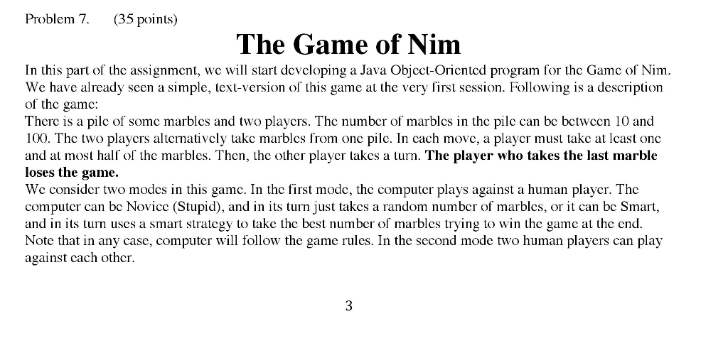 Solved Problem 7. (35 points) The Game of Nim In this part | Chegg.com