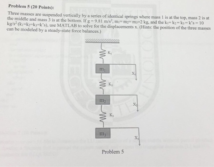 Solved Problem 5 (20 Points): Three masses are suspended | Chegg.com