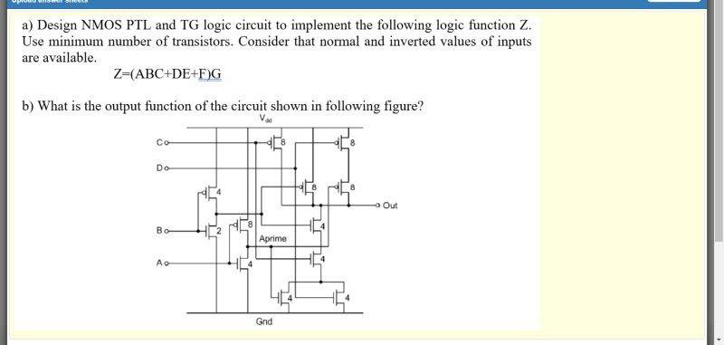 Solved a) Design NMOS PTL and TG logic circuit to implement | Chegg.com