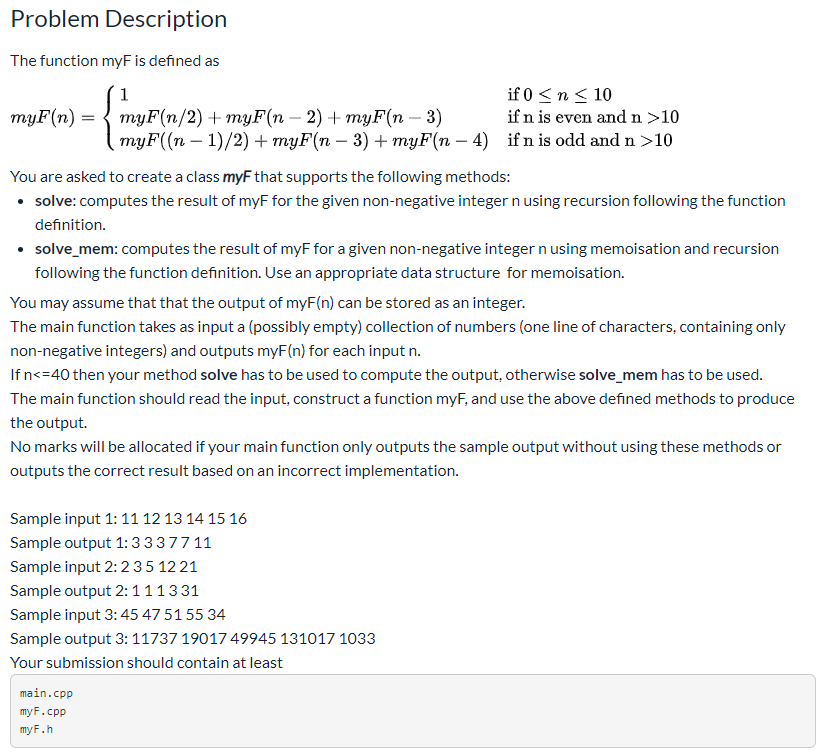 Solved Problem Description The function myF is defined as if | Chegg.com