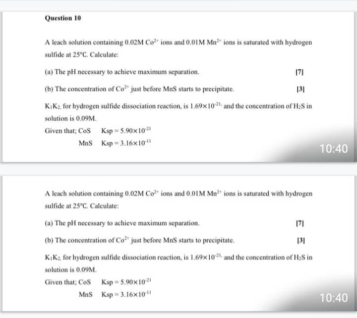 Solved Question 10A leach solution containing 0.02MCo^(2+) | Chegg.com
