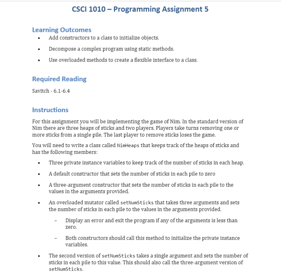 Solved CSCI 1010 – Programming Assignment 5 Learning | Chegg.com