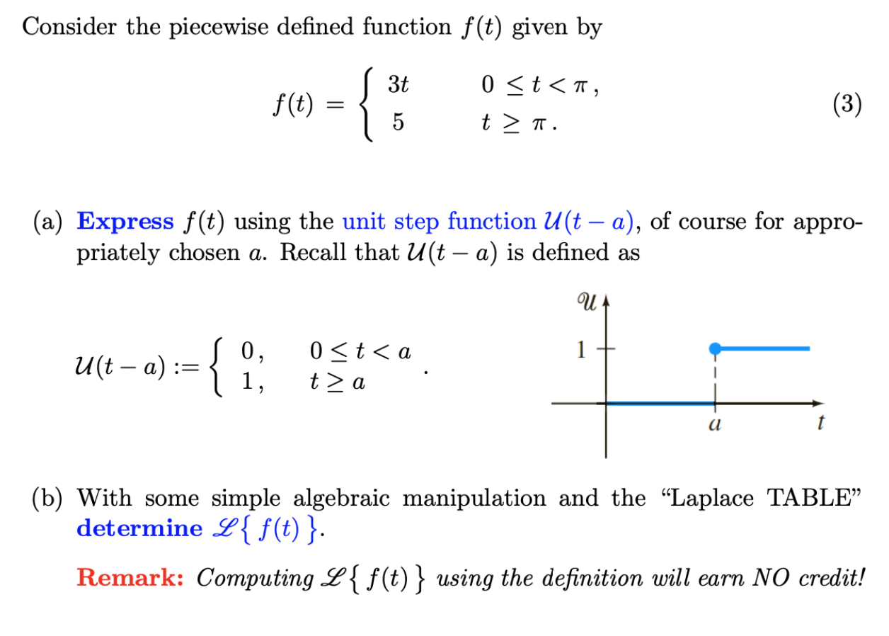 Solved Consider the piecewise defined function f(t) given by | Chegg.com
