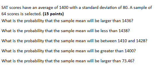Solved SAT scores have an average of 1400 with a standard | Chegg.com