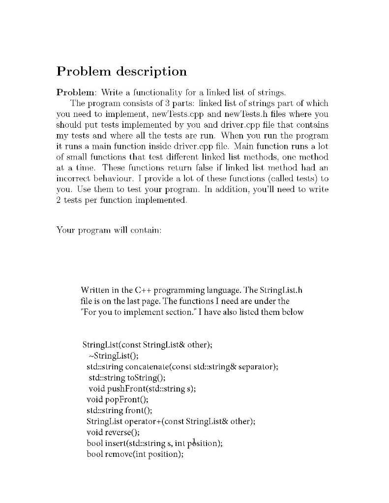 Problem description Problem: Write a functionality | Chegg.com