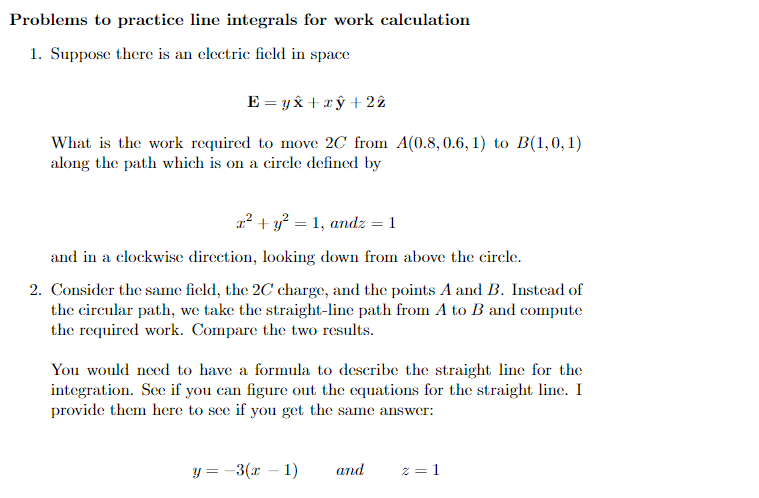 Solved Problems to practice line integrals for work | Chegg.com