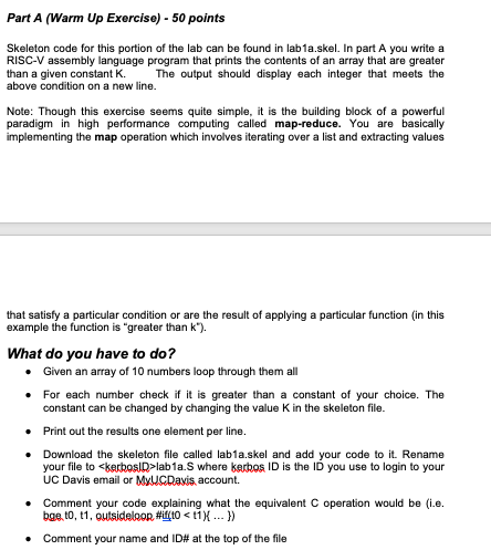 Part A (Warm Up Exercise) - 50 points Skeleton code | Chegg.com