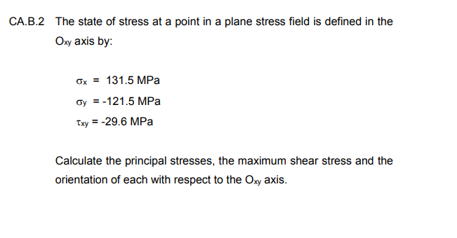 Solved CA.B.2 The state of stress at a point in a plane | Chegg.com