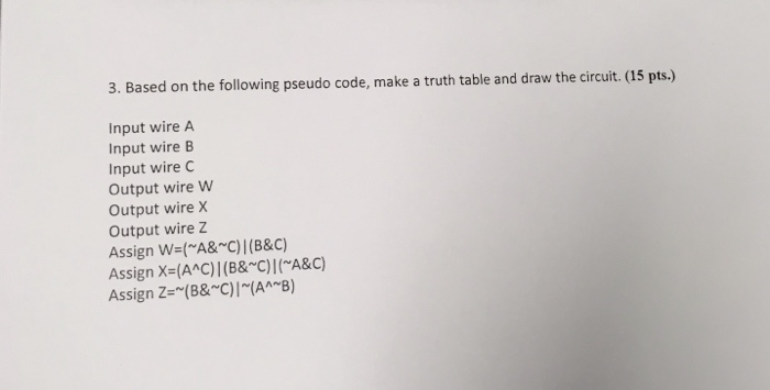 Solved 3. Based on the following pseudo code, make a truth | Chegg.com