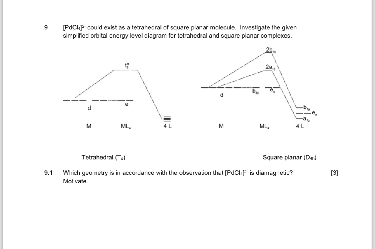 Solved 9[PdCl4]2− could exist as a tetrahedral of square | Chegg.com