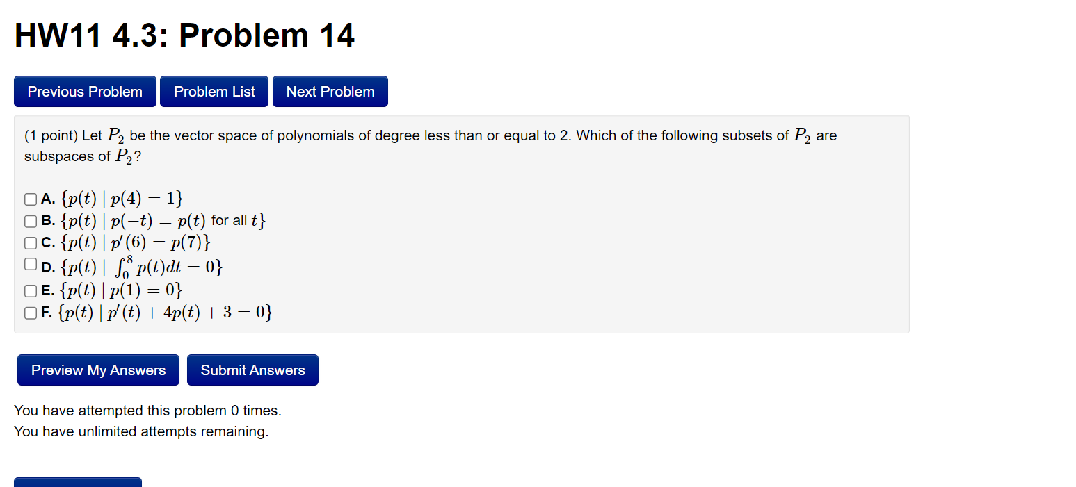 Solved (1 point) Let P2 be the vector space of polynomials | Chegg.com