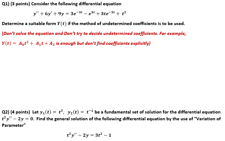 Solved Q1) (3 points) Consider the following differential | Chegg.com