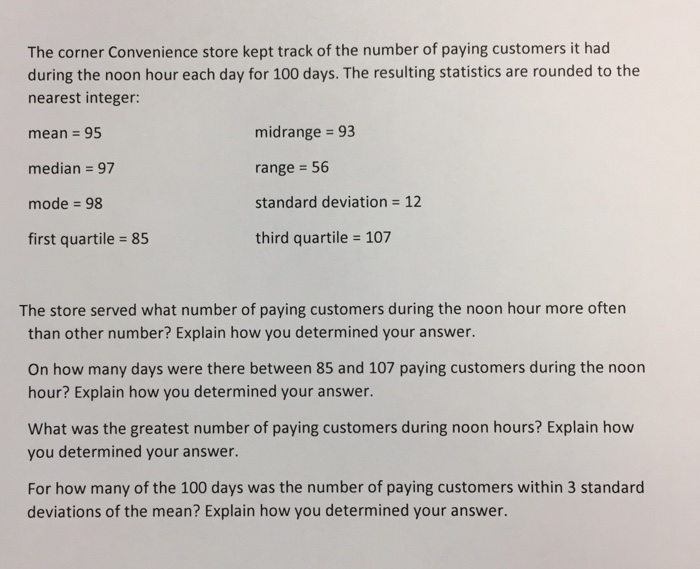 Solved The corner Convenience store kept track of the number | Chegg.com