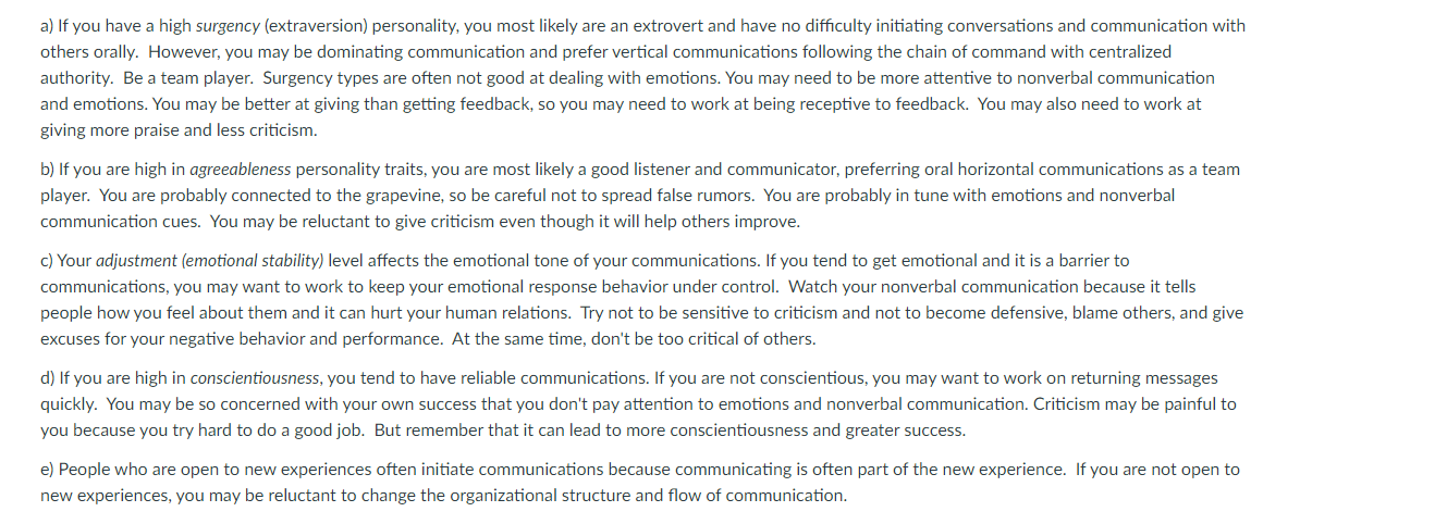 Identify and discuss your personality and areas in | Chegg.com