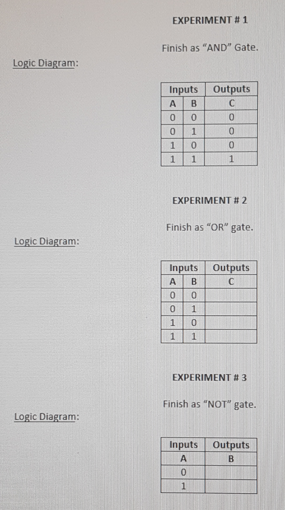 Solved Fill out the following experiments' logic diagrams as | Chegg.com