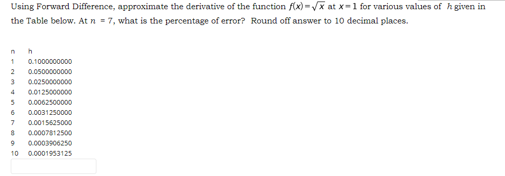 Solved Using Forward Difference, approximate the derivative | Chegg.com