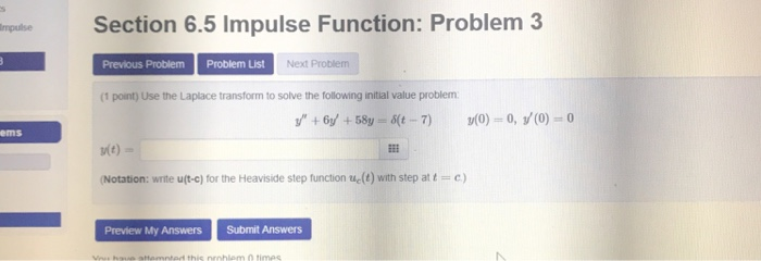 Solved Section 6.5 Impulse Function: Problem 3 mpulse | Chegg.com