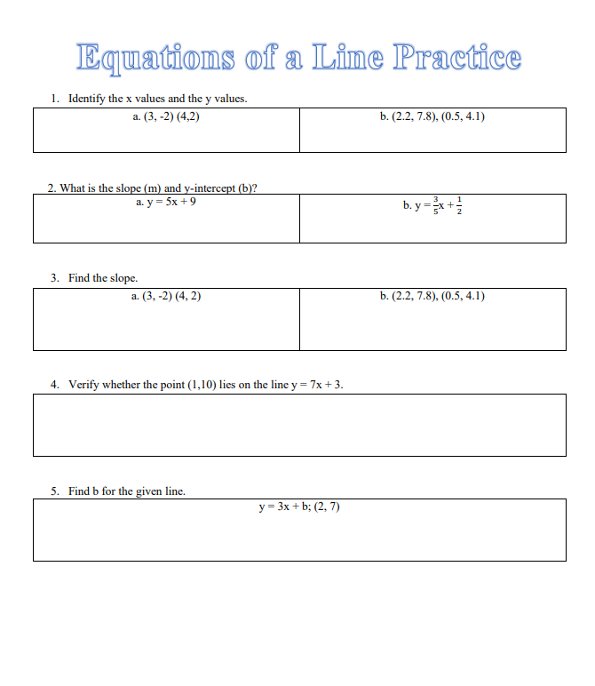 Solved Equations of a Line Practice 1. Identify the x values | Chegg.com