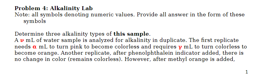 Solved Problem 4: Alkalinity Lab Note: all symbols denoting | Chegg.com