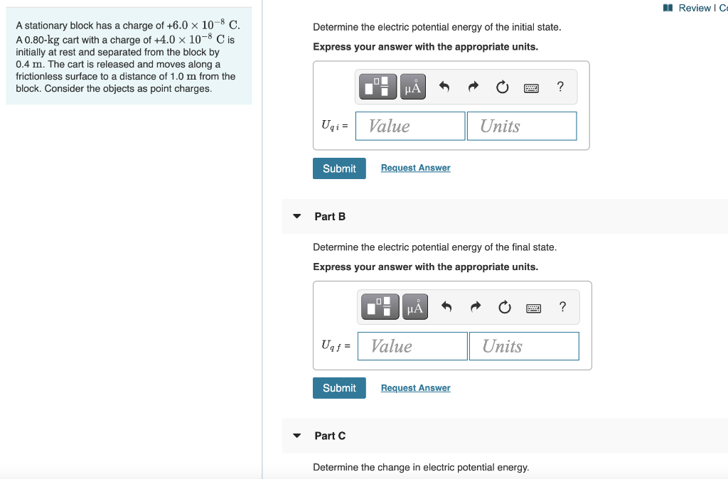 Solved II Review ICC Determine the electric potential energy | Chegg.com