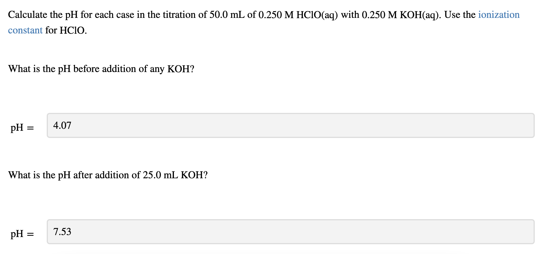 Solved Calculate the pH for each case in the titration of | Chegg.com