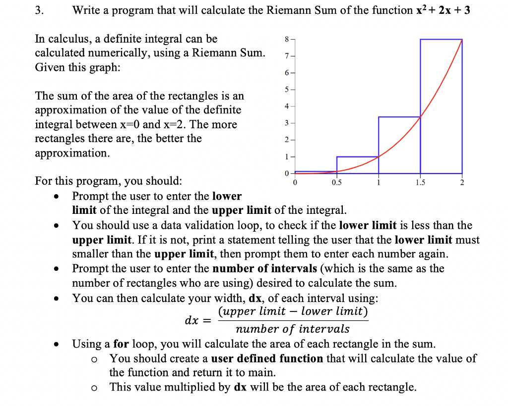Solved Write a program that will calculate the Riemann Sum | Chegg.com