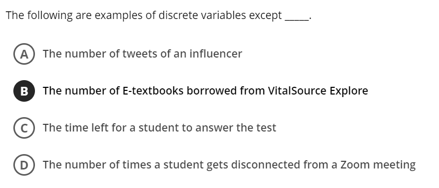 Solved The following are examples of discrete variables | Chegg.com